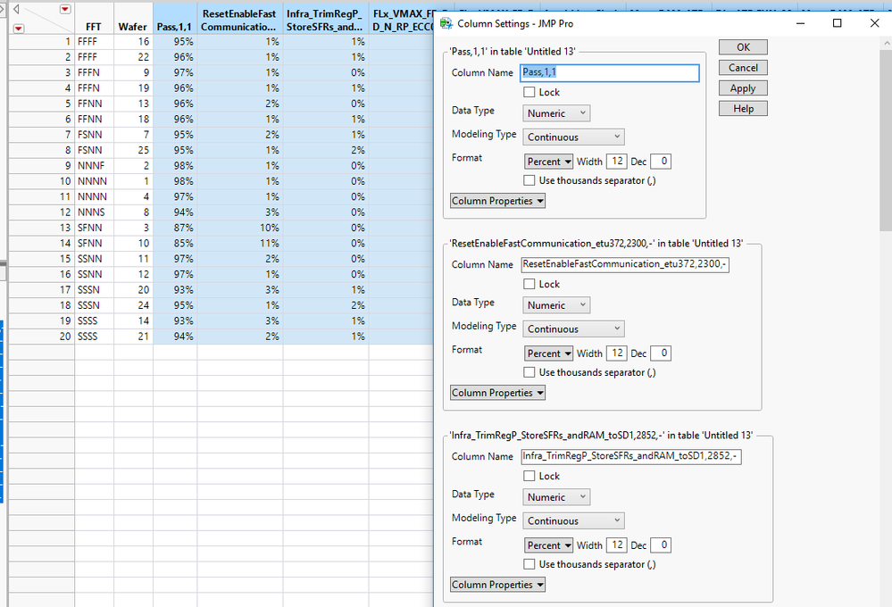 Solved: how to multiple column format at once - JMP User Community