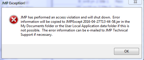 Solved: JMP Exception! Error - JMP User Community