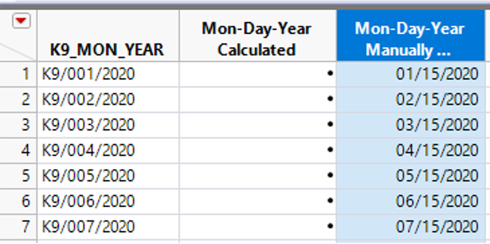 Solved How To Calculate Using Jmp Script Mon Day Year Calculated Column From A Charac