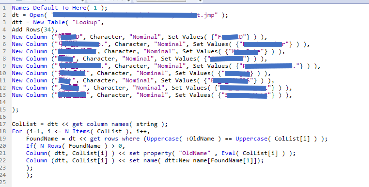Help getting rows to populate after renaming columns - JMP User Community