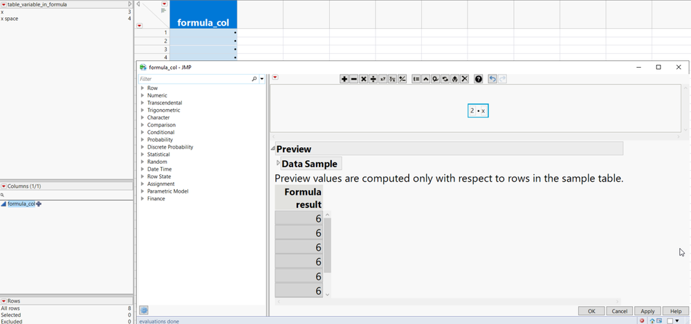 Solved How To Use Table Variables In Column Formula Jmp User Community 8605