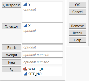 Solved: How to insert fit y by x using script? - JMP User Community