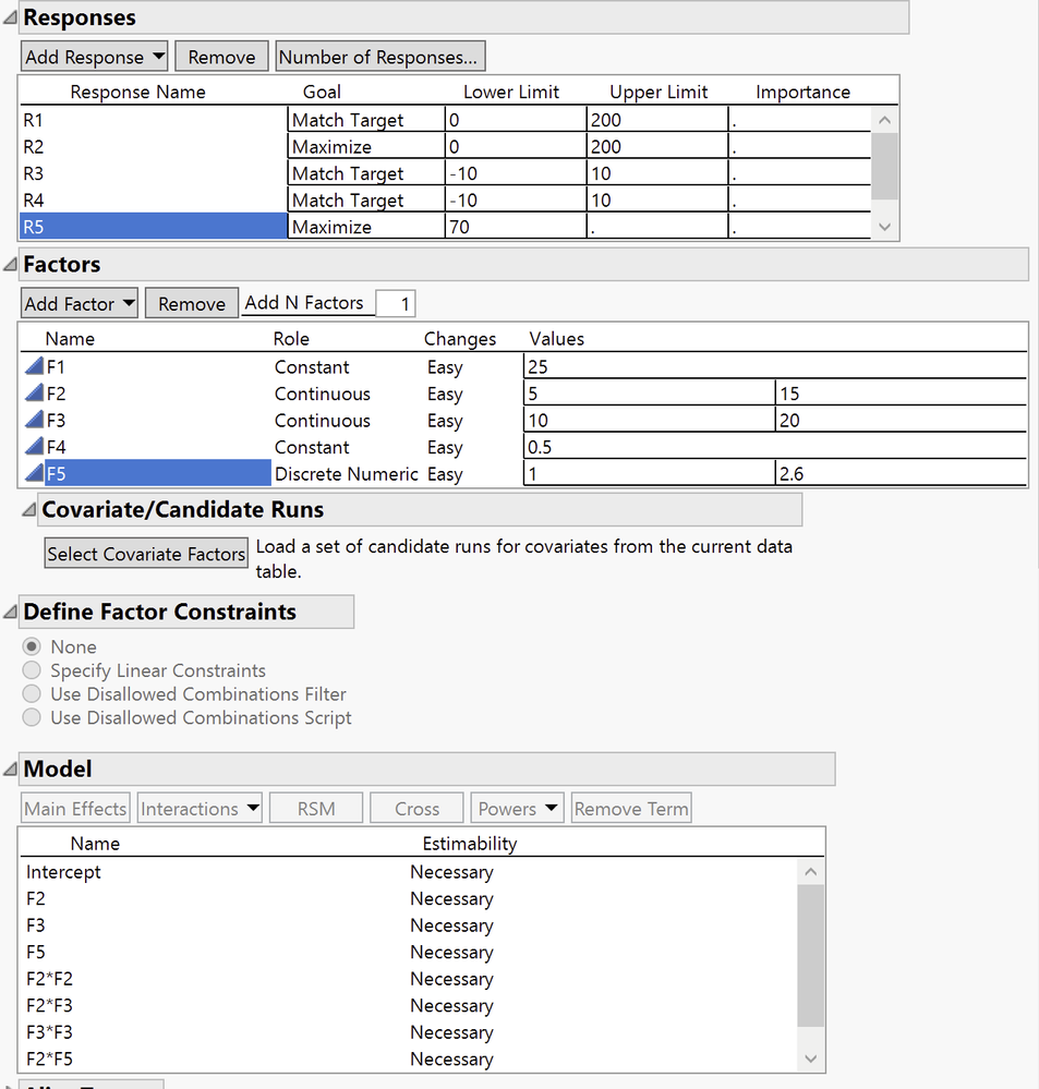 Customize Response Surface model picking weird number other than lower/center/up... - JMP User ...