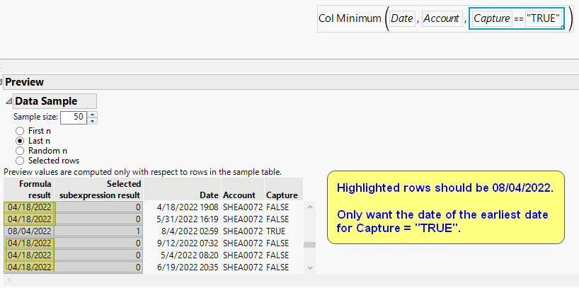 Solved Return Earliest Date Only For True Values Jmp User Community