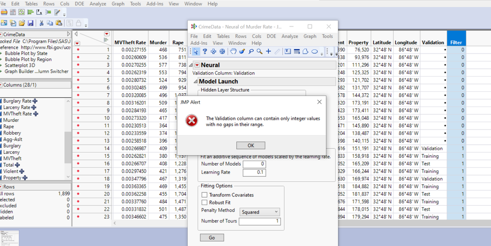 Error Message For Neural Net With Missing Validation Rows Suggest Workaround Jmp User Community 5534