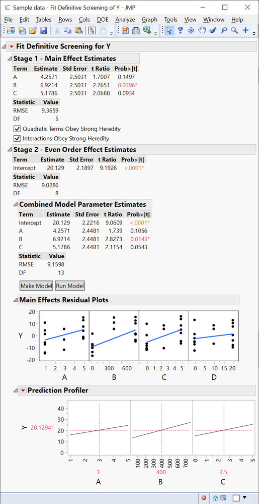 Fit Definitive Screening vs. Stepwise (min. AICC) for model selection - JMP User Community