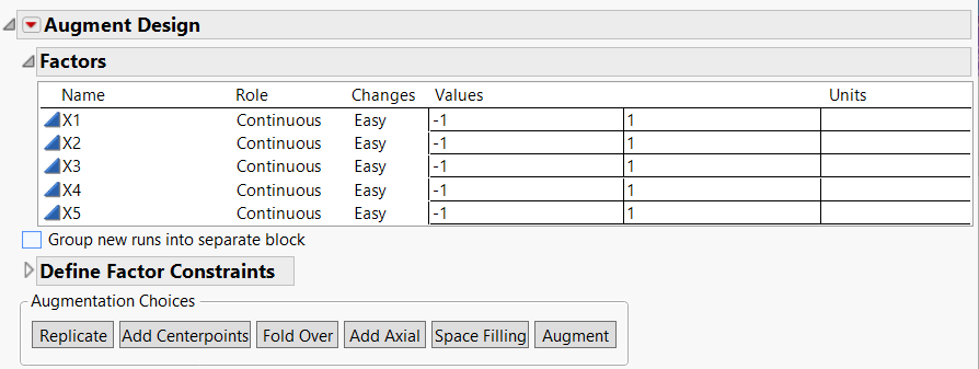 DoE Augmentation: Option "Group new runs into separate block" checked by default - JMP User ...