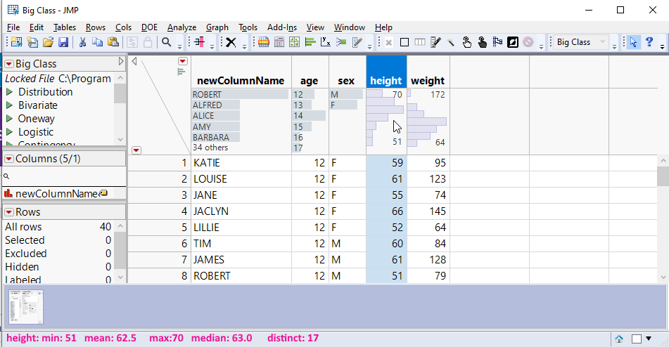 column statistics via status bar - JMP User Community