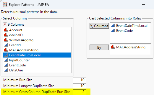 Solved Cross Column Duplicate Run Size In Explore Patterns Jmp User Community