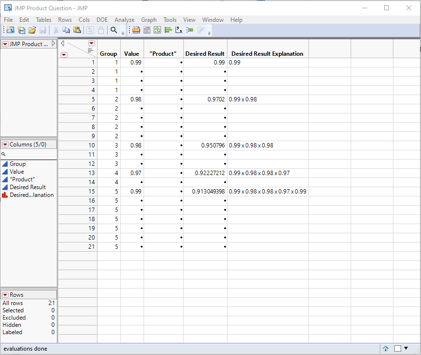 Solved How Can You Calculate The Product Of Non Empty Rows Up To The Current Row Jmp User 