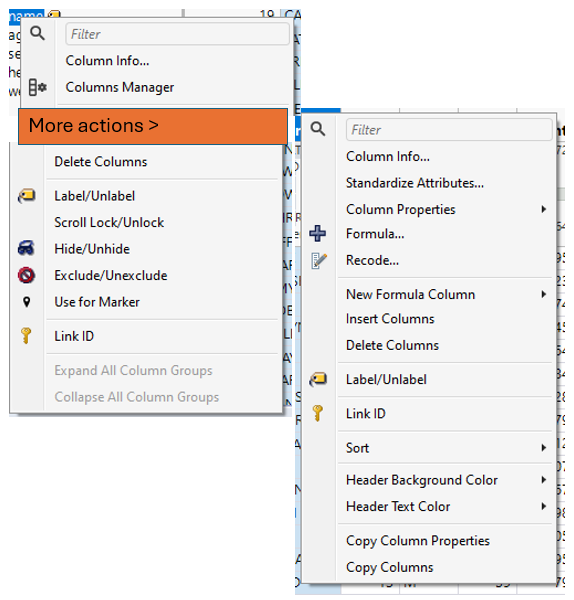 Allow us to perform more actions when right clicking on column name on columns ... - JMP User ...