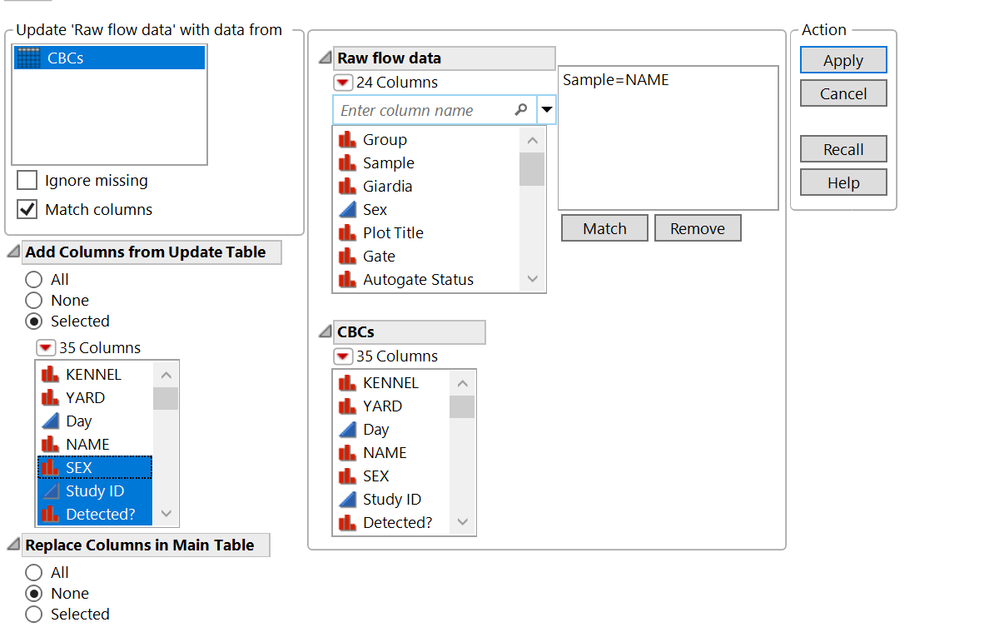Using Update Table for VLOOKUP like function not working? - JMP User Community