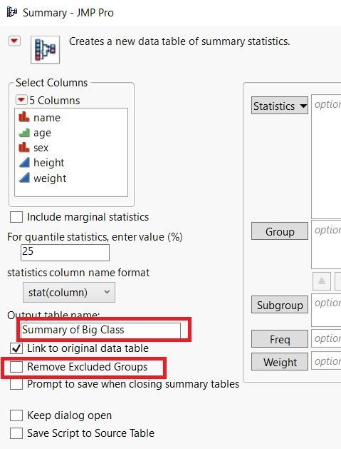 Setting preferences for table summary? - JMP User Community