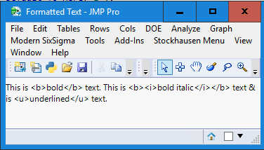 Solved: JSL: How to correctly display ampersand (&) in Textbox() with Markup? - JMP User Community