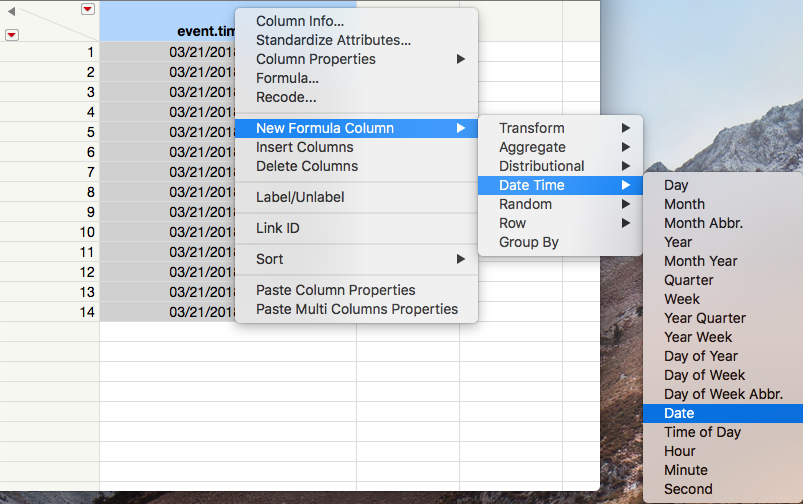 Solved: Changing a date and time column to yield only the date. - JMP User Community