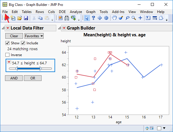 Filtering data in JMP Interactive HTML