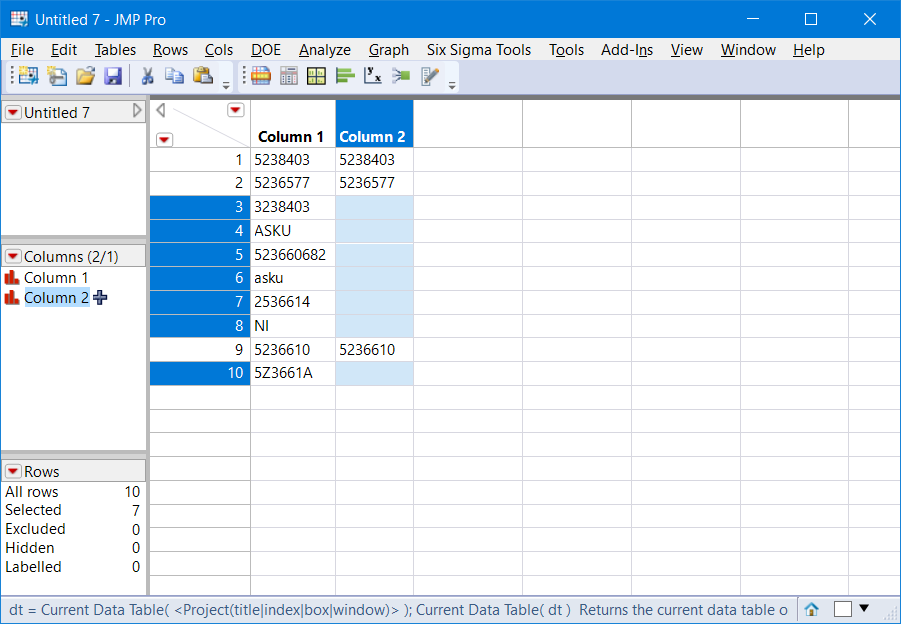Solved: Select rows based on first character - JMP User Community