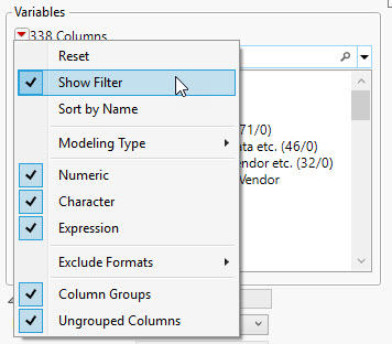 Have a preference that enables (column) Show Filter By Default - JMP ...