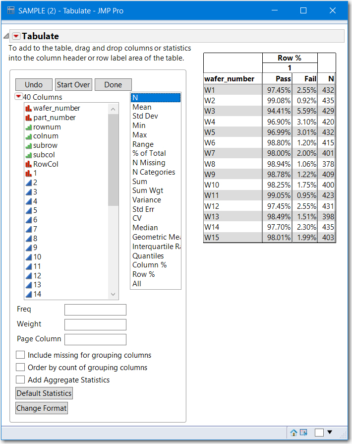 Solved: Tabulate Pass_Fail % of Total - JMP User Community