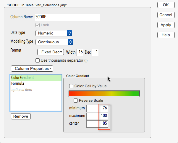 Clash Column Properties Color Gradient Graph Builder Legend Gradient