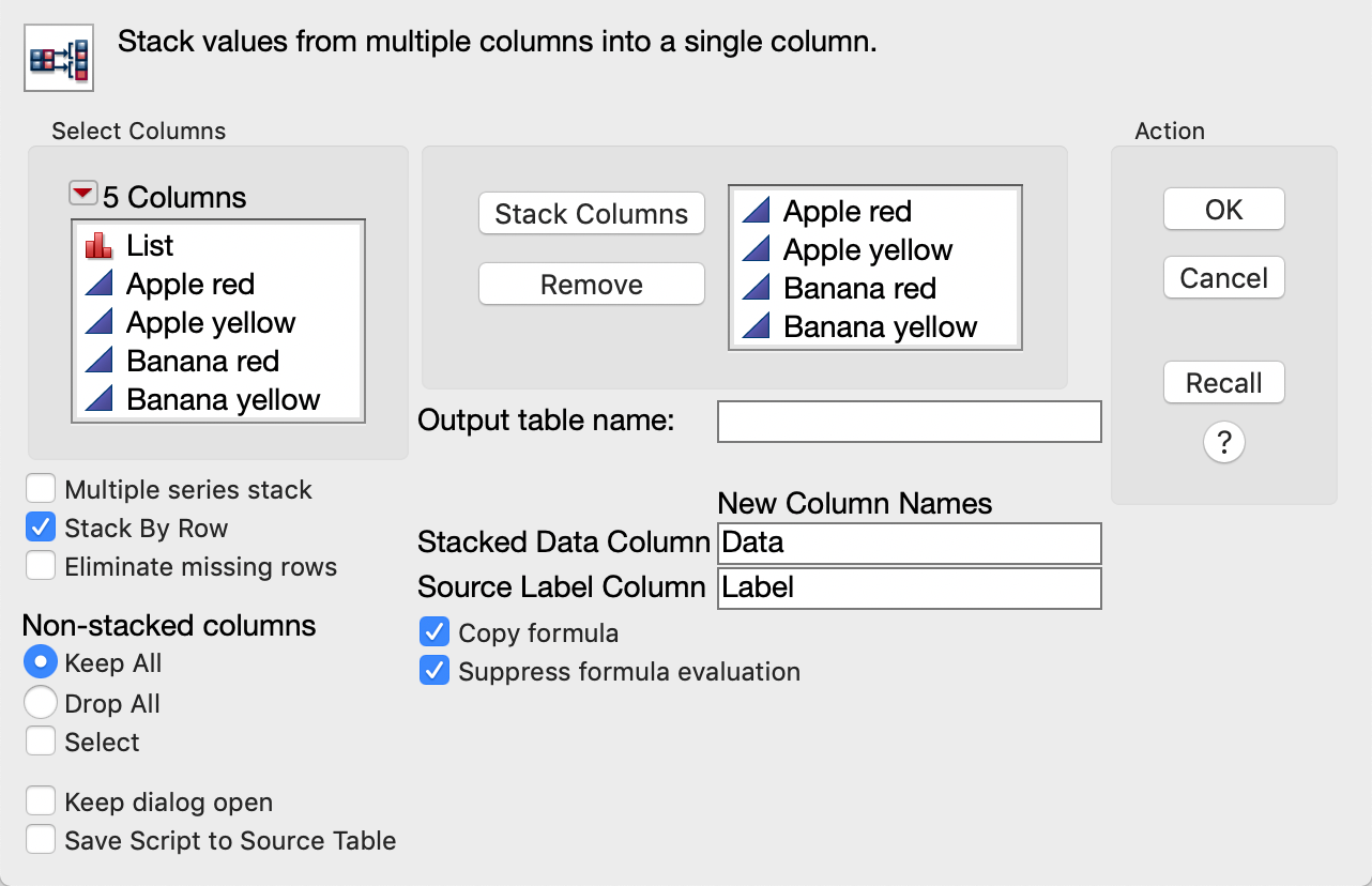Stack Multiple Series Data With Single Label And Keep Original Title Jmp User Community