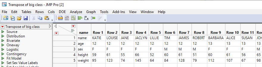 Solved: About Tables "Transpose" function - JMP User Community