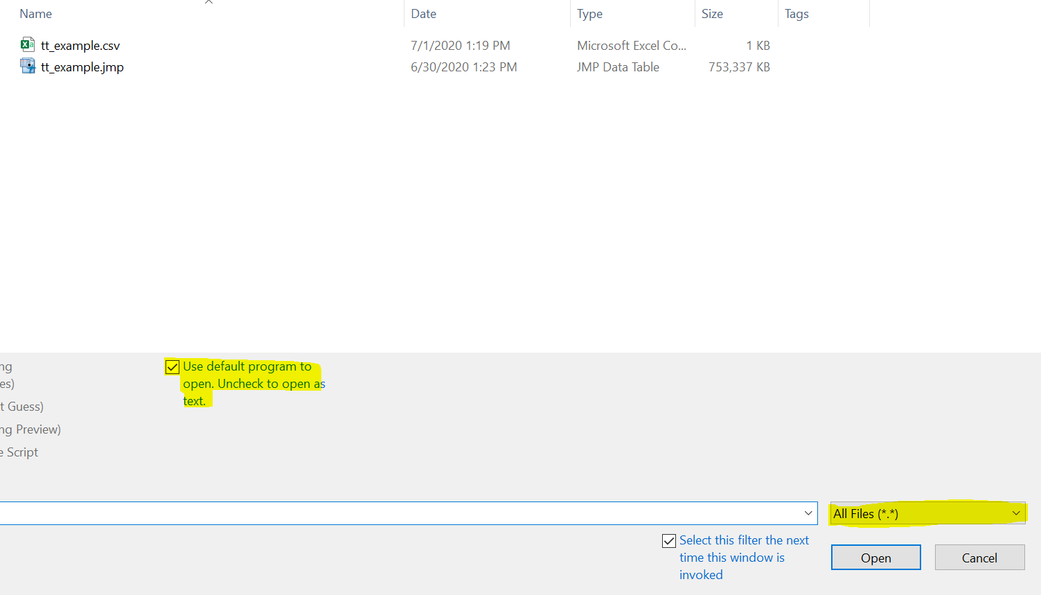 Solved: JMP15 - How to set default file type filter preference for opening files to "All ...