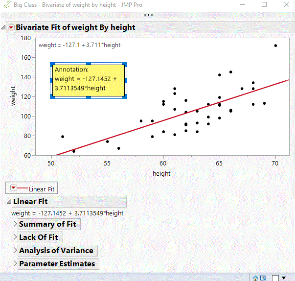 How Do You display Regression Equation on Bivariate fit graph - JMP ...