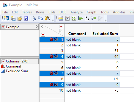 Solved: Using an OR statement in selecting rows for exclusion - JMP User Community
