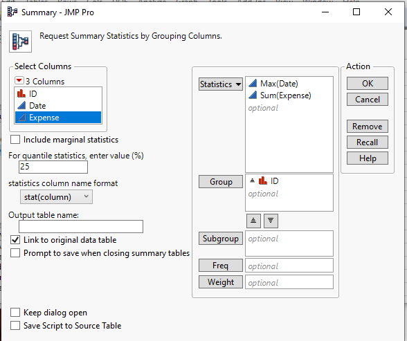 Solved: Merging Rows with Sum - JMP User Community