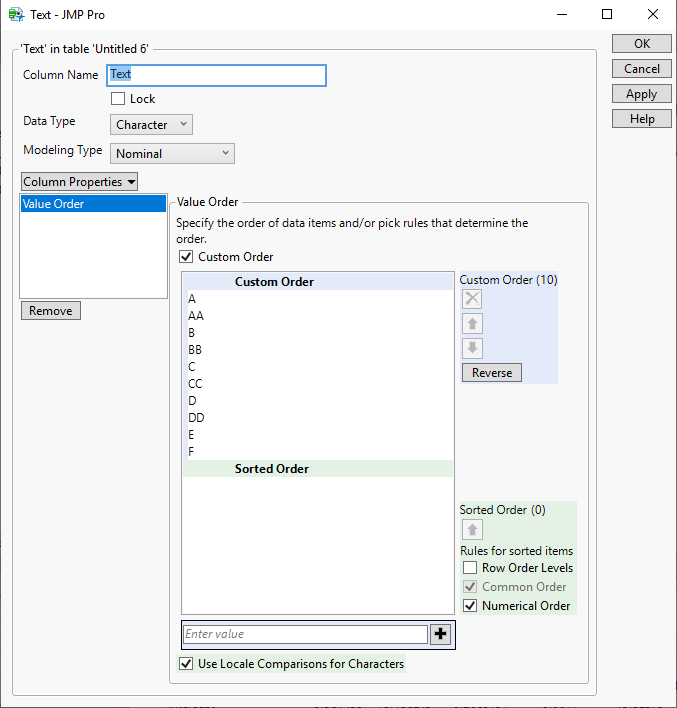 Solved: How to use a column to "Value Order" another column - JMP User Community