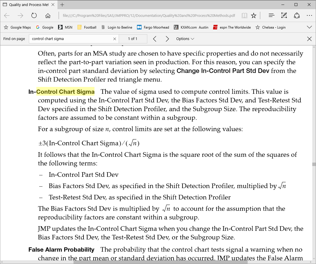What is the formula for Control Chart Sigma when you do a capability ...