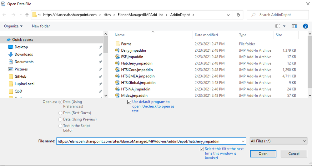 Difficulties opening jmpaddin stored on sharepoint site with scripting ...