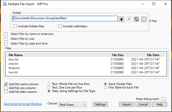 Solved: How to save text file open setting into script - JMP User Community
