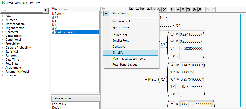 Solved: Retrieve simplified prediction formula by script - JMP User Community