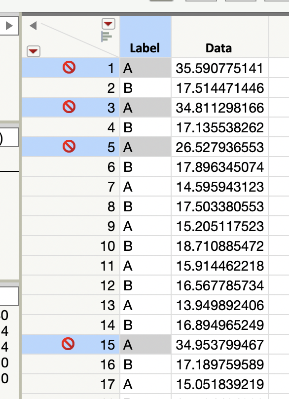 Oneway Analysis Excluded points are hidden even when not set so - JMP User Community