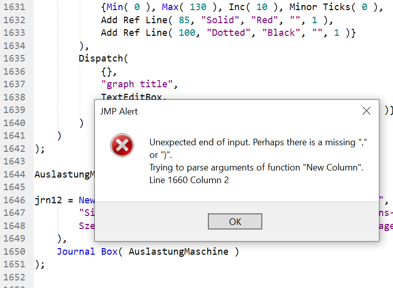 Problem to read / understand error message from "debug script" - JMP ...