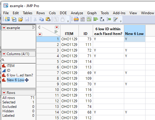 Solved About Jsl Formula To Mark Lowest 6 Numbers Within Each Fixed Item Jmp User Community