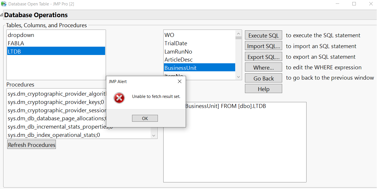 Solved: SQL Statement is not working anymore after migrating to JMP 16 - JMP User Community