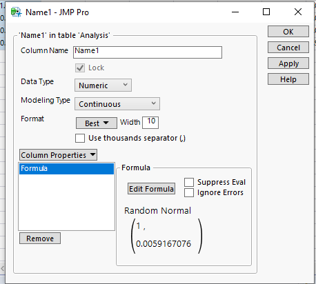 Solved: Creating a table with formula in the columns - Random Normal() - from external j ...