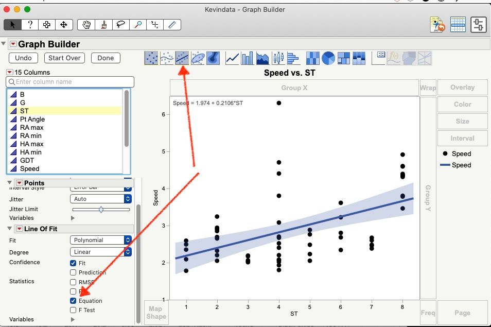Solved: Fit straight lines to multiple plotted charts and display equation - JMP User Community
