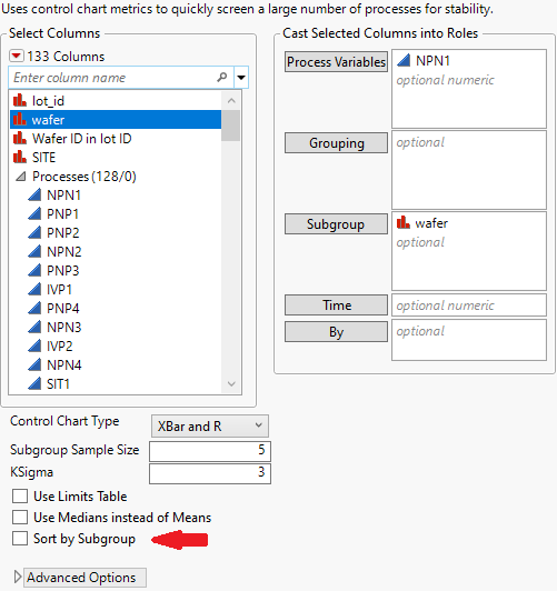 New subgrouping features for Process Screening available in JMP 16.1