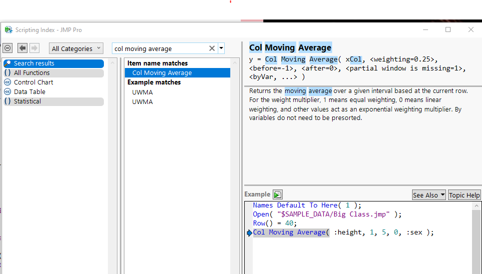 For a novice JMP 14 user, what is the easiest way to compute a moving ...