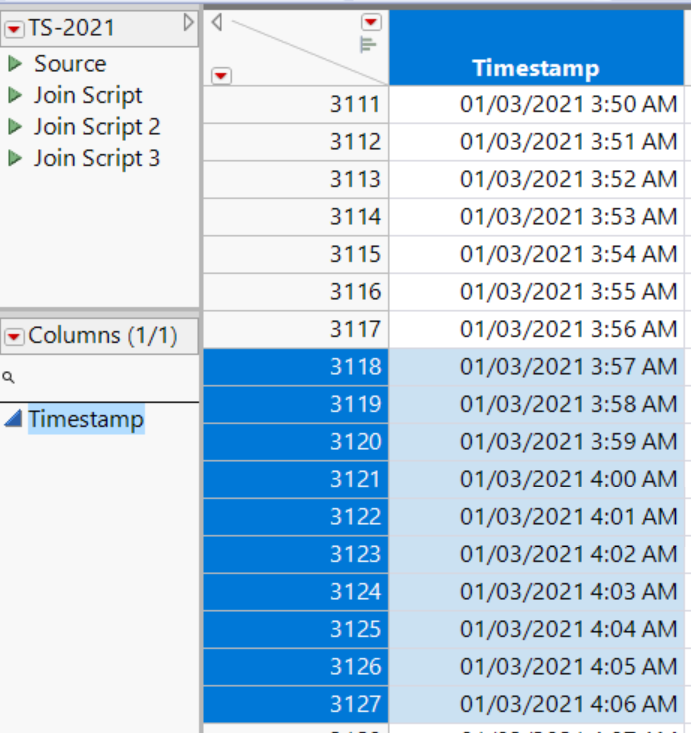 Solved: Full Outer Join- Timestamp not matching- adding more rows - JMP User Community