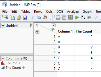Solved: How do I count changes in row values? - JMP User Community