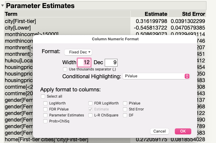 Showing p-value for parameter estimates in choice model report - JMP ...