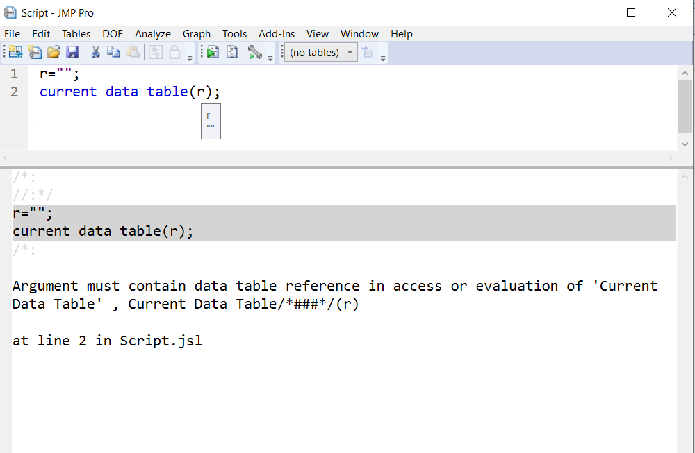 JMP alert: Argument must contain data table reference in access or evaluation of... - JMP User ...