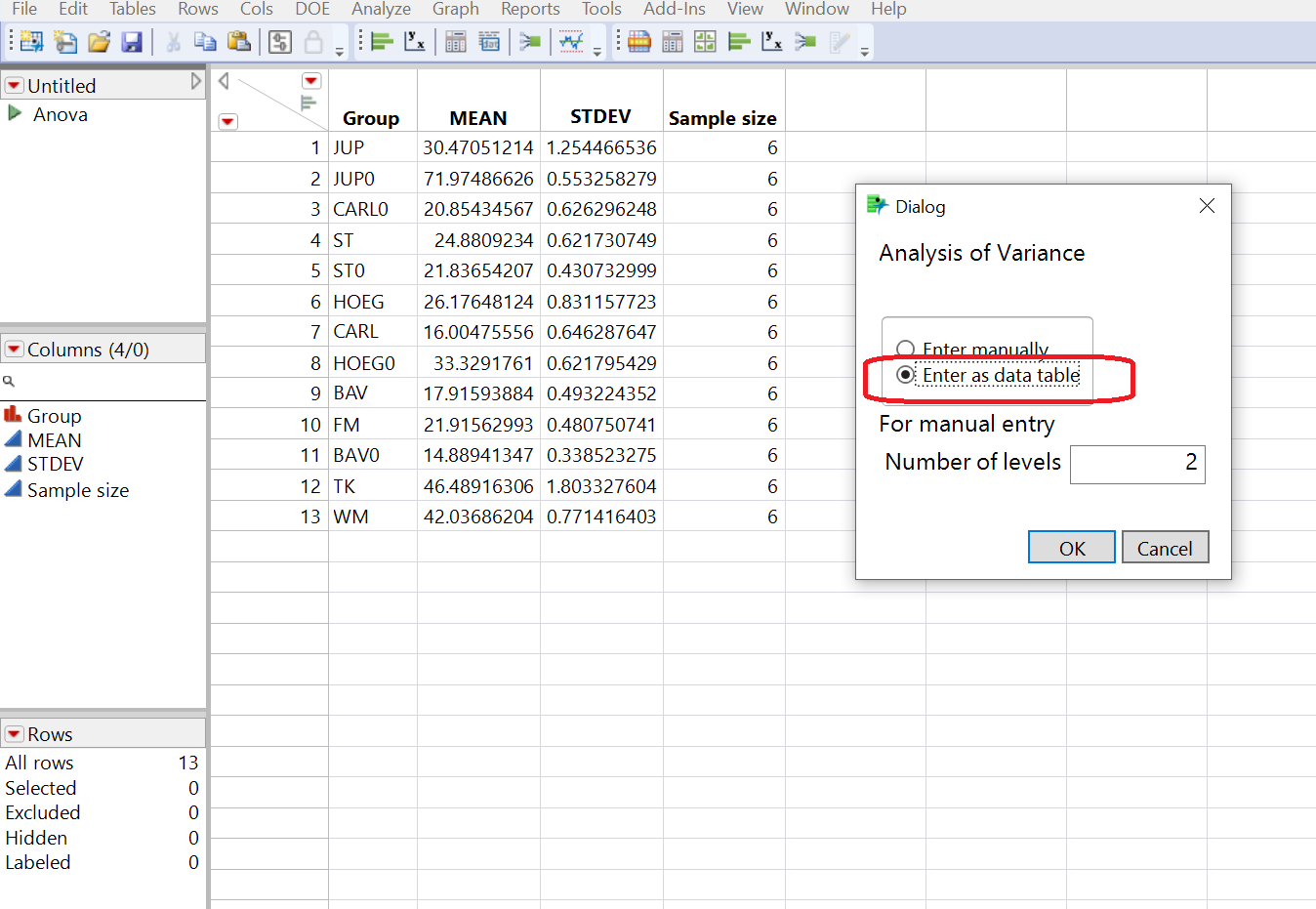 Connective letters from summary statistics - JMP User Community
