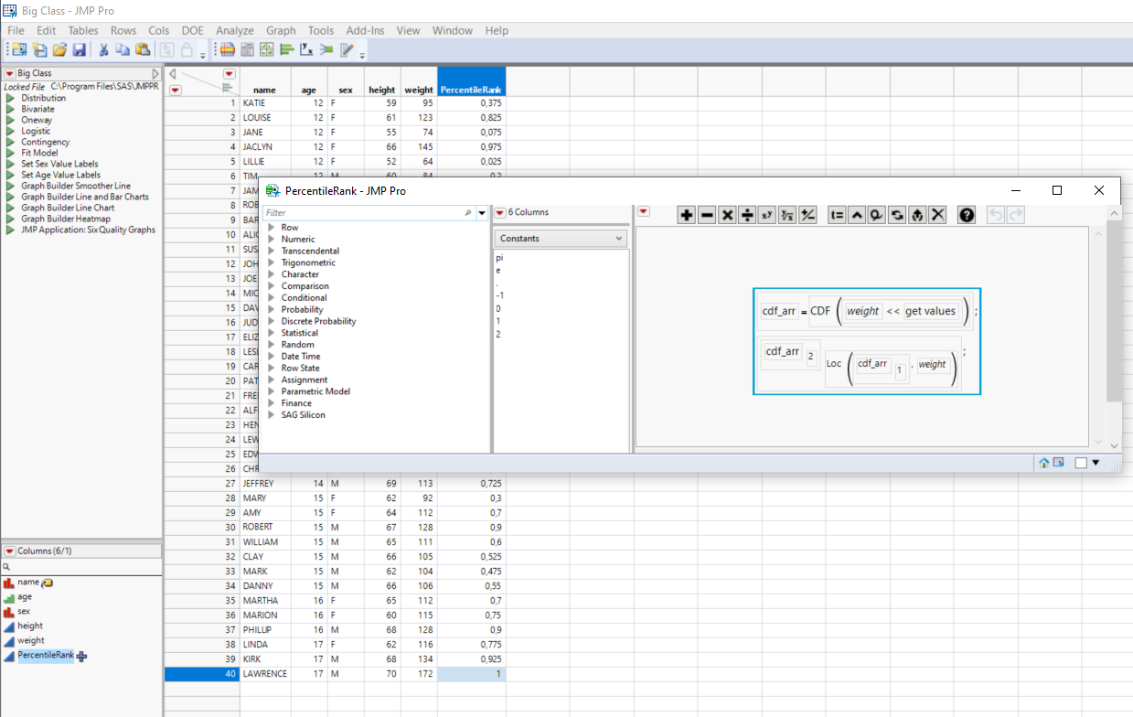 Solved: JMP 16.2 Equivalent to Excel PERCENTILERANK Function? - JMP ...