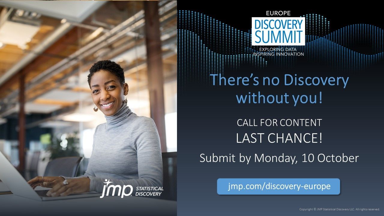 Call for content extended to 10 October - Discovery Summit Europe - JMP ...